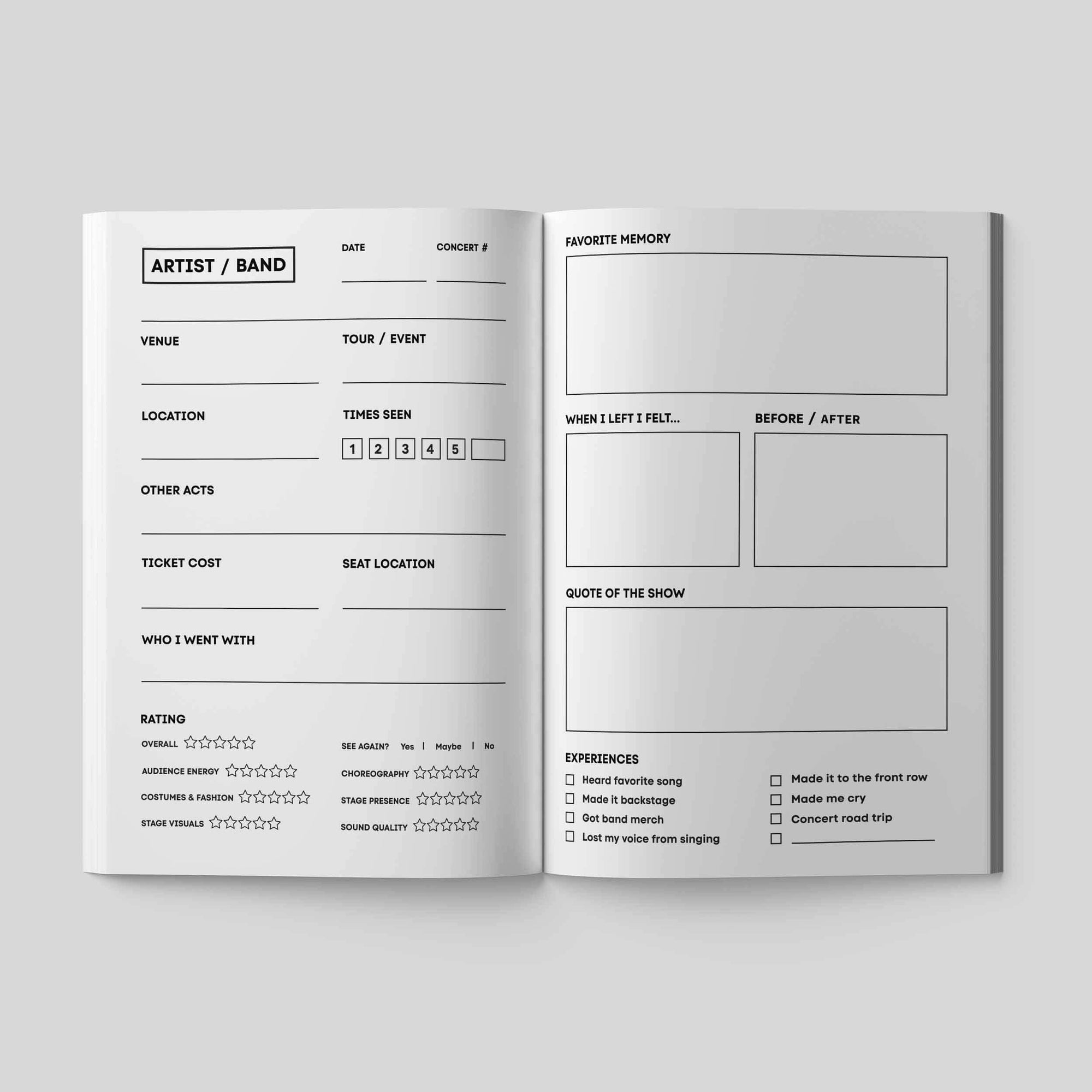 Concerts Remembered Concert Journal for Concert Goers